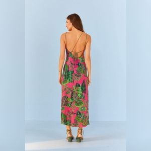 FARM Rio | Dresses | Nwt Farm Rio Pink Leaves Midi Dress | Poshmark